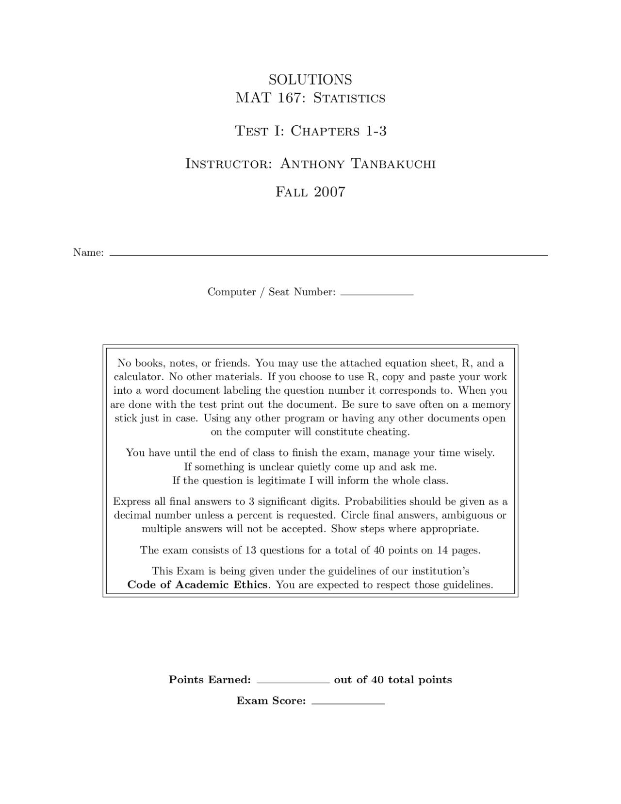 Data Introduction To Statistics Solved Exam Docsity