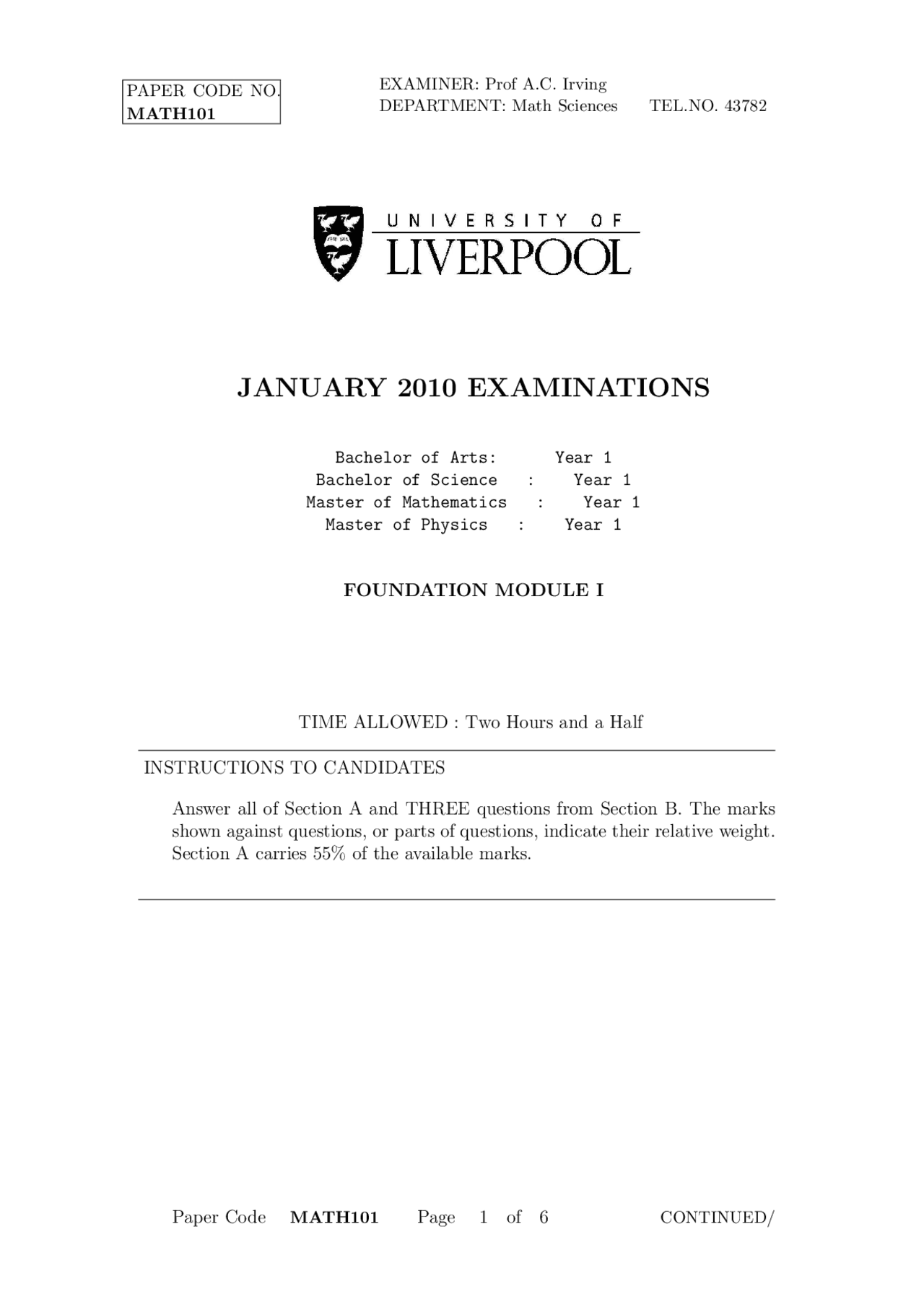Identify Mathematics Exam Exams Mathematics Docsity