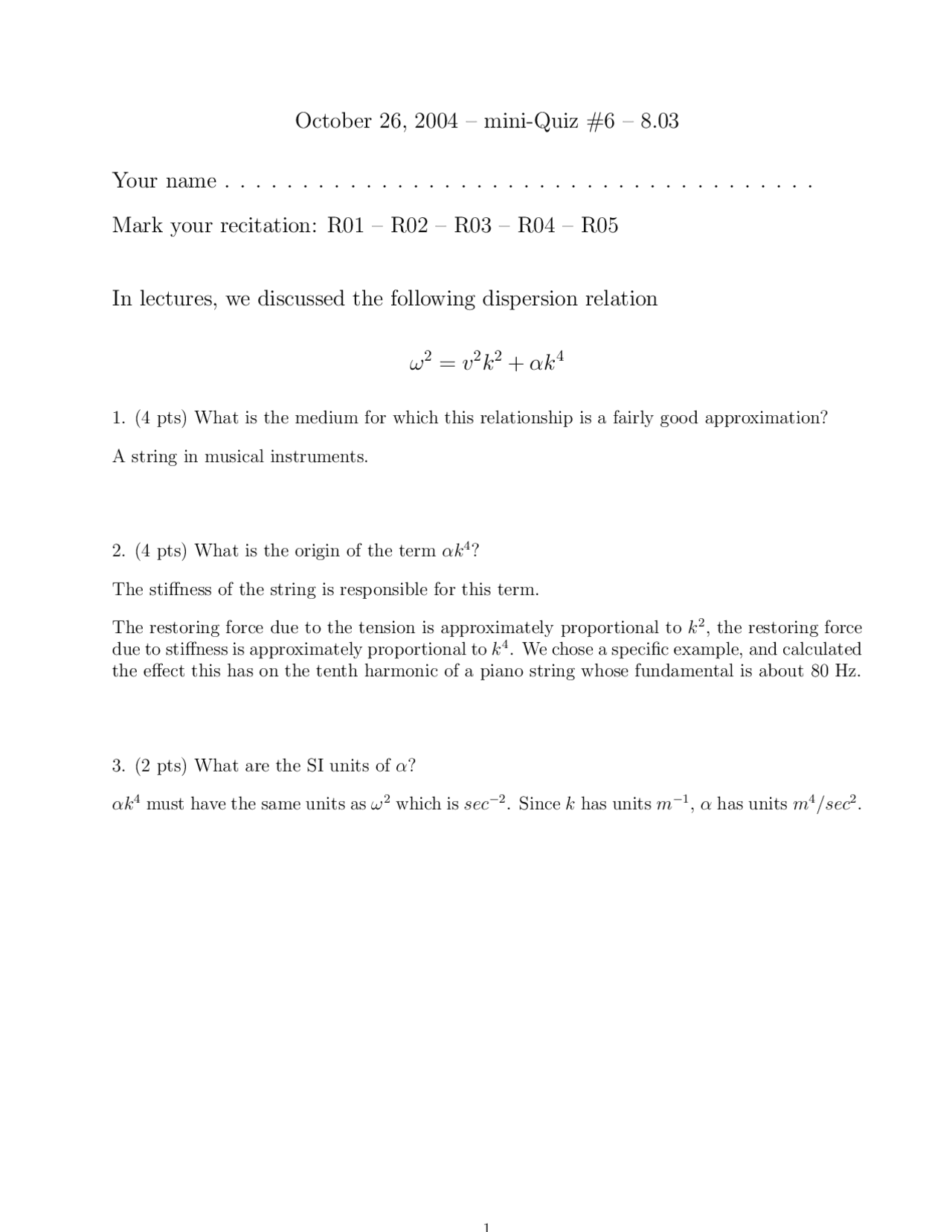 Dispersion Relation Vibrations And Waves Solved Past Exam Exams