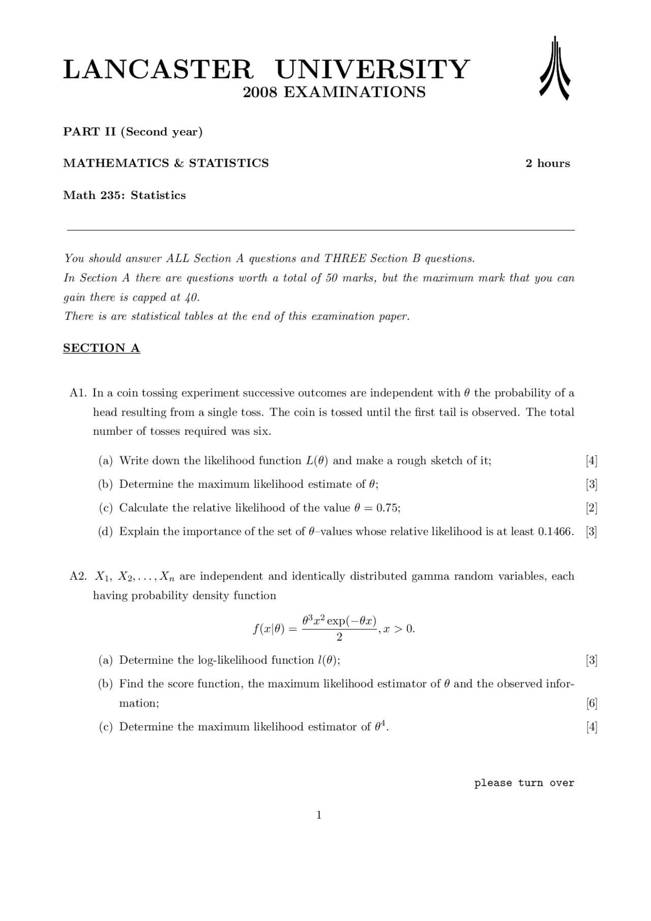 Tossing Experiment - Statistics - Exam - Docsity