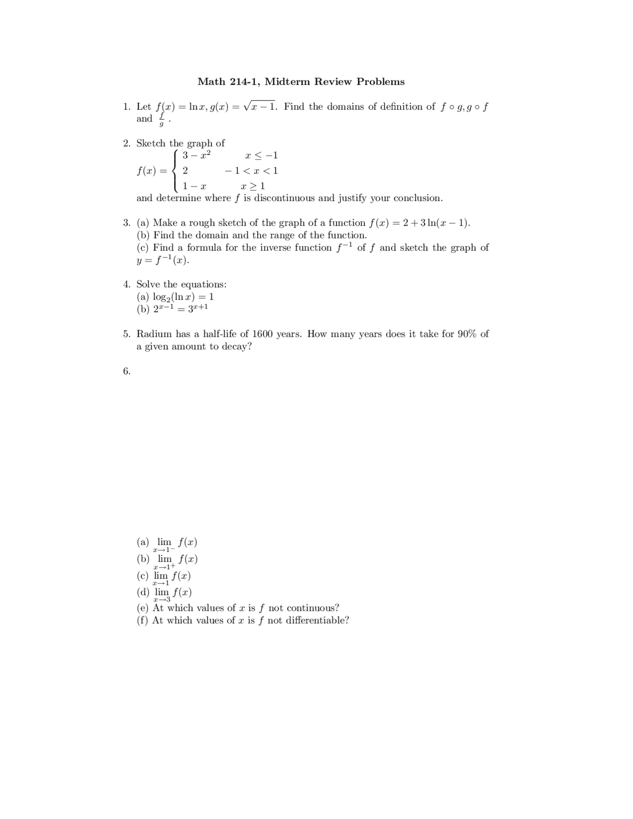 Discontinuous Differential Calculus Of One Variable Functions Exam