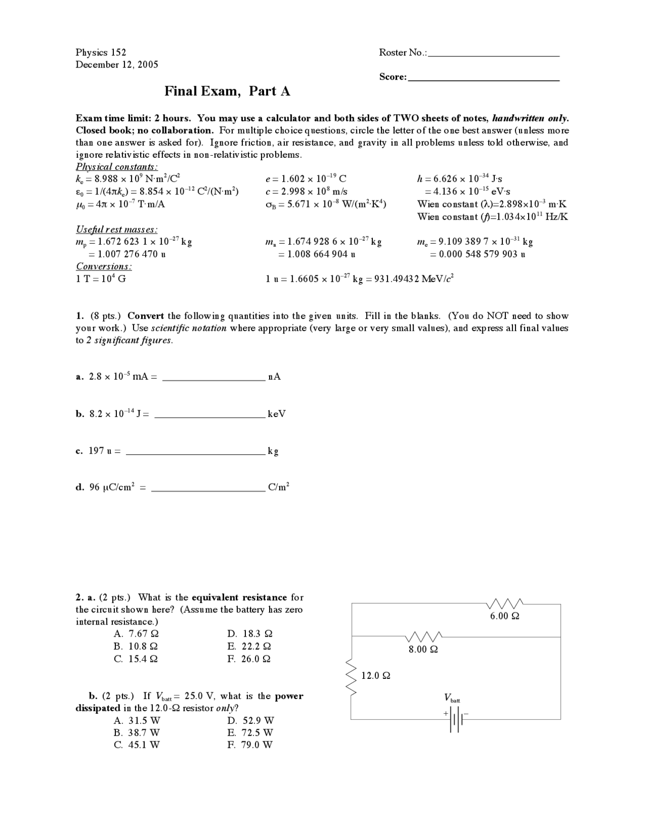 Scientific Notation - Physics - Past Paper - Docsity