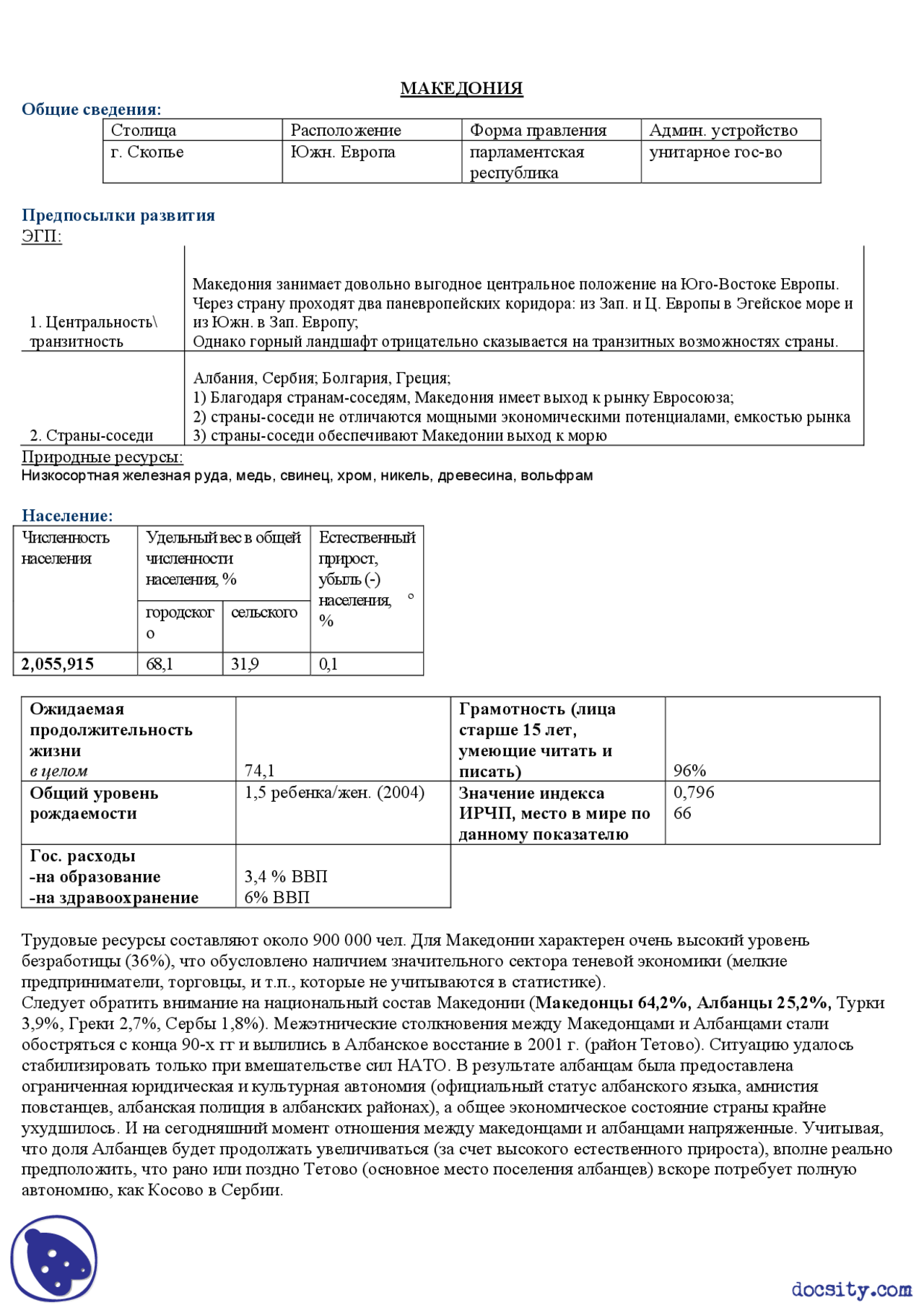 Македония конспекты география Docsity