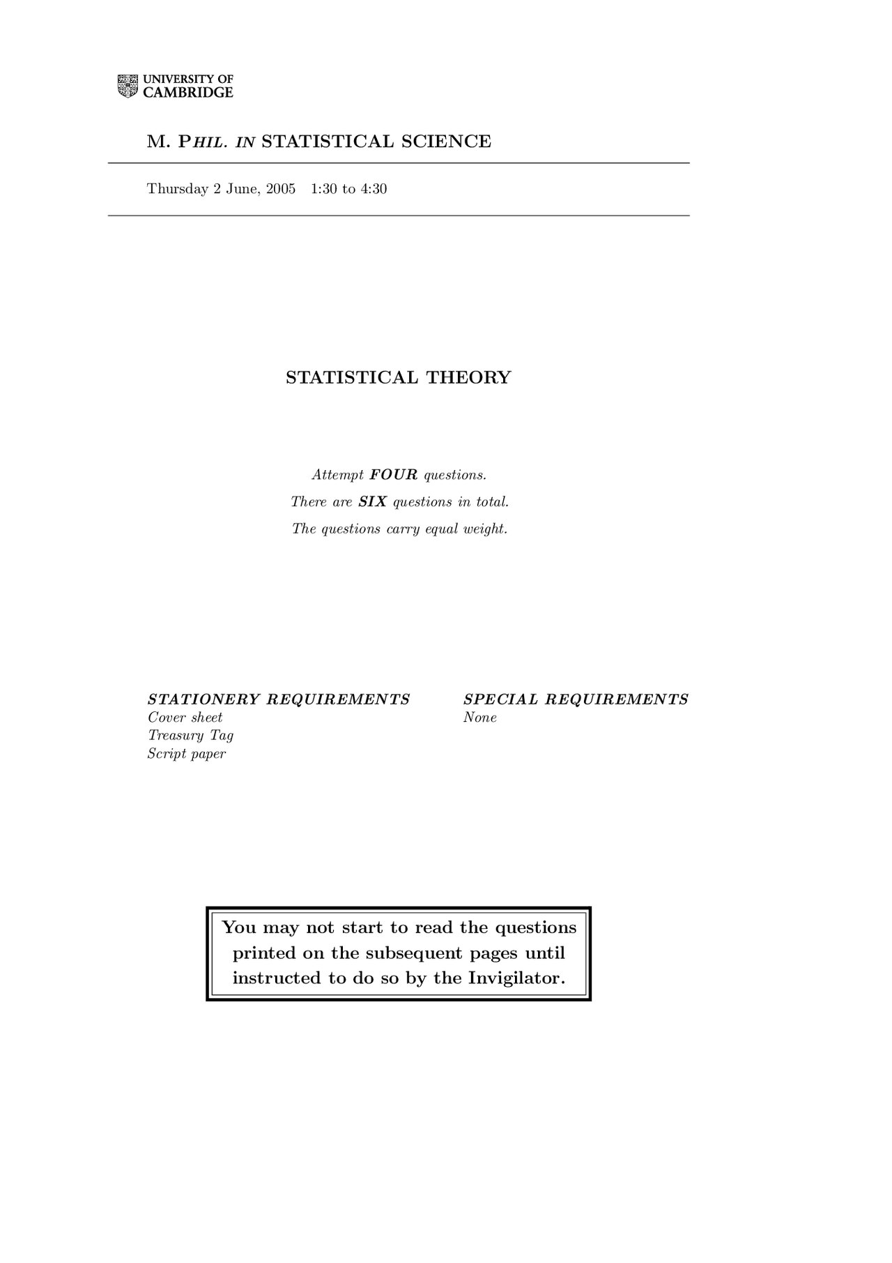 Parameter of Interest - Statistical Science - Exam - Docsity