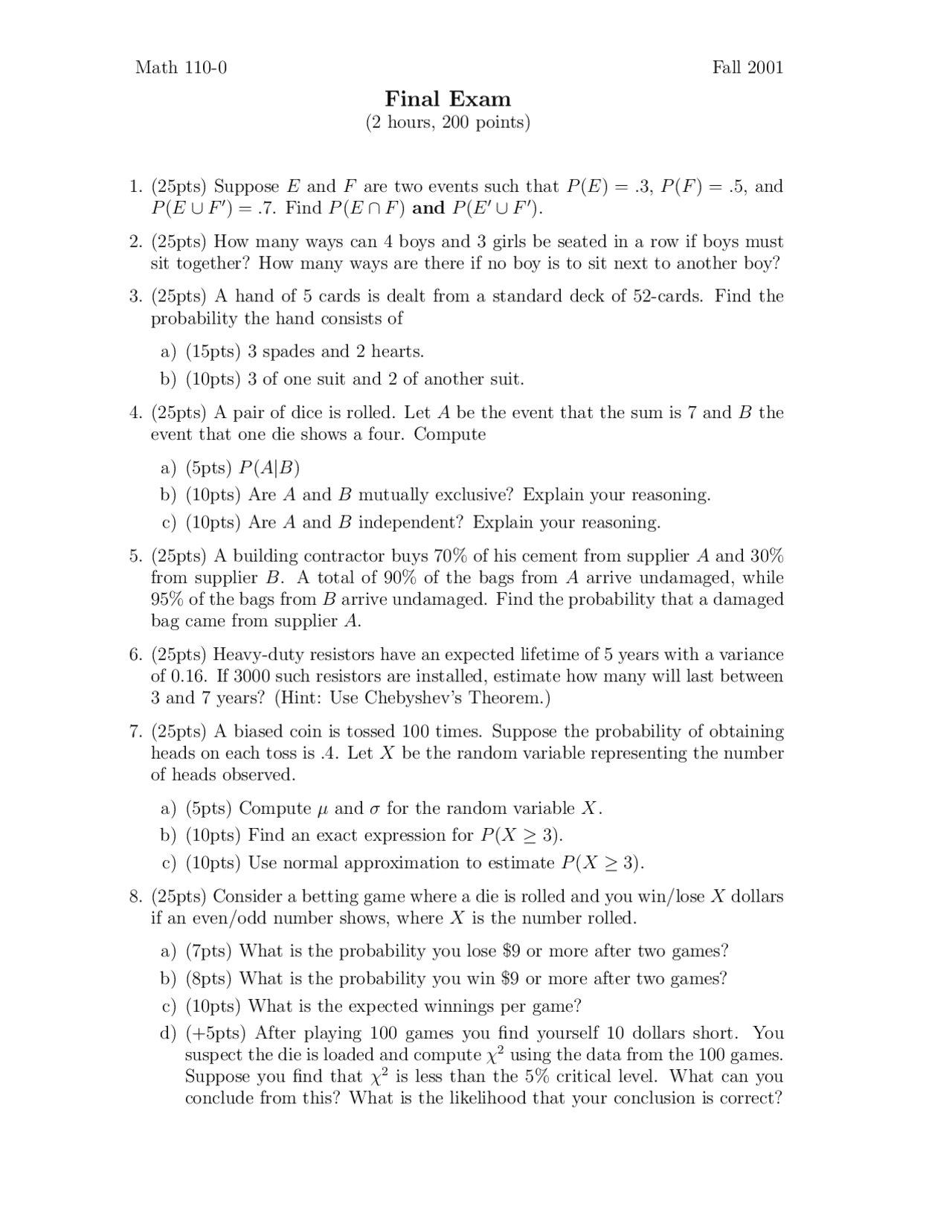 Standard Deck Introduction To Mathematics Exam Docsity