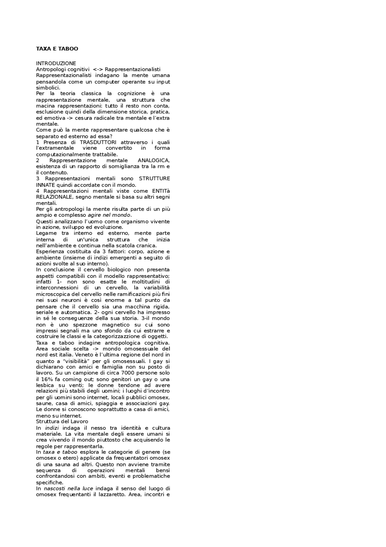 Taxa E Taboo Introduzione Docsity