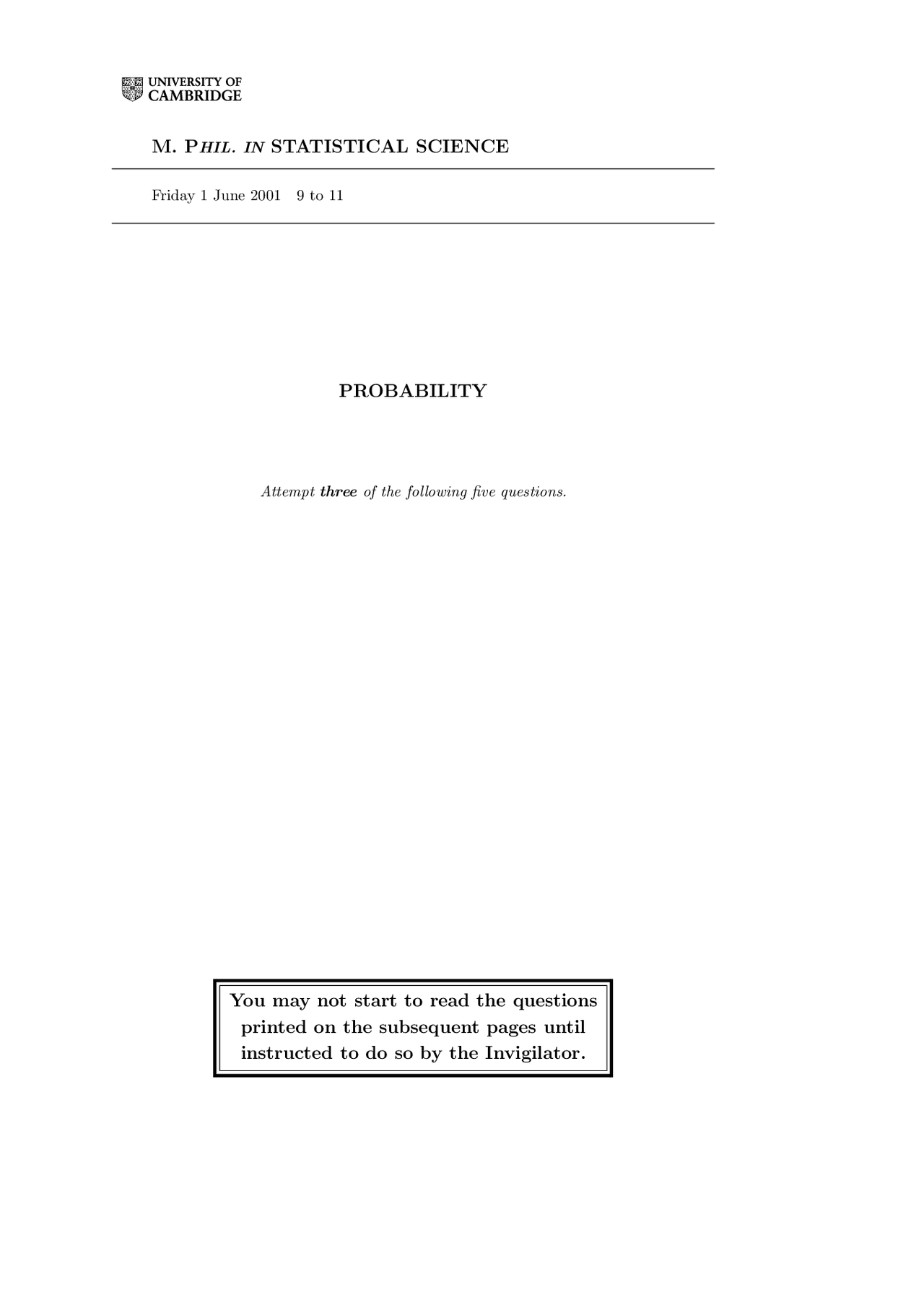 Probability - Statistical Science - Exam - Docsity