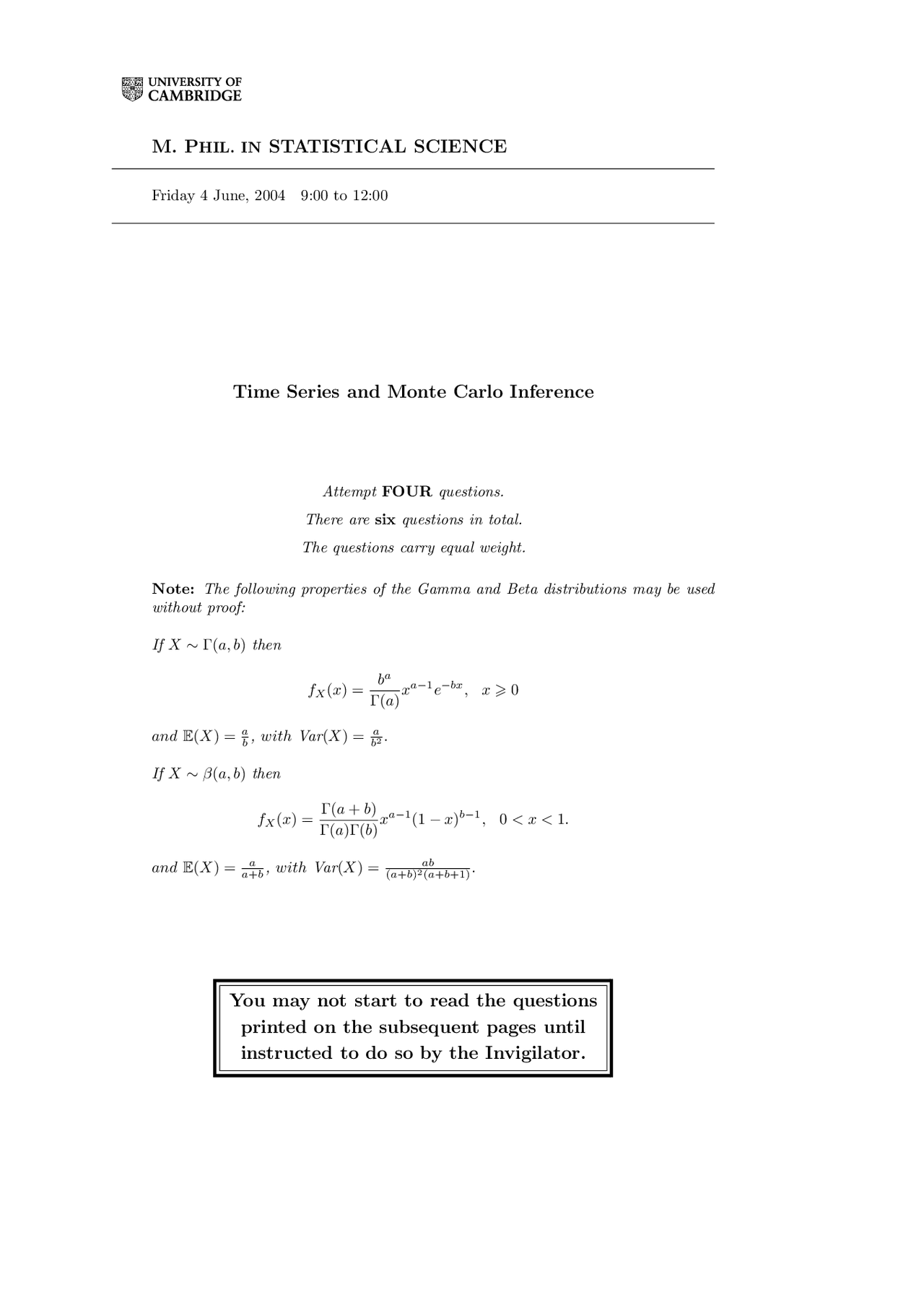 Time Series And Monte Carlo Inference Two Statistical Science Exam