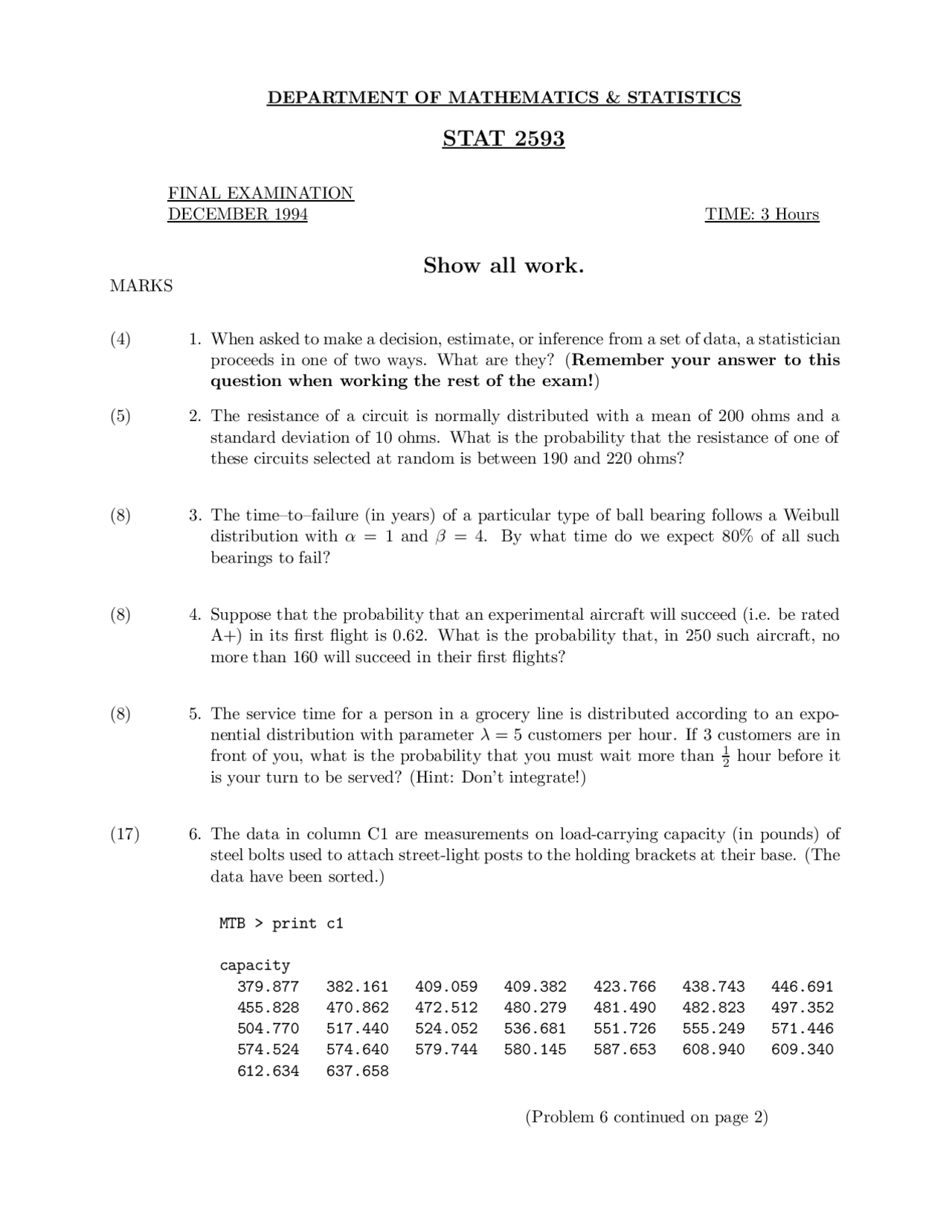 Distribution - Applications of Statistics - Exam - Docsity
