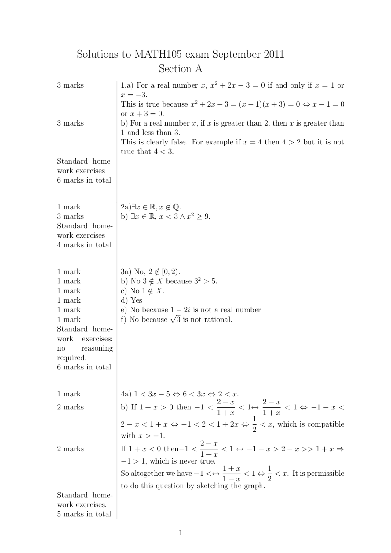 Statements Mathematics Solved Exam Exams Mathematics Docsity