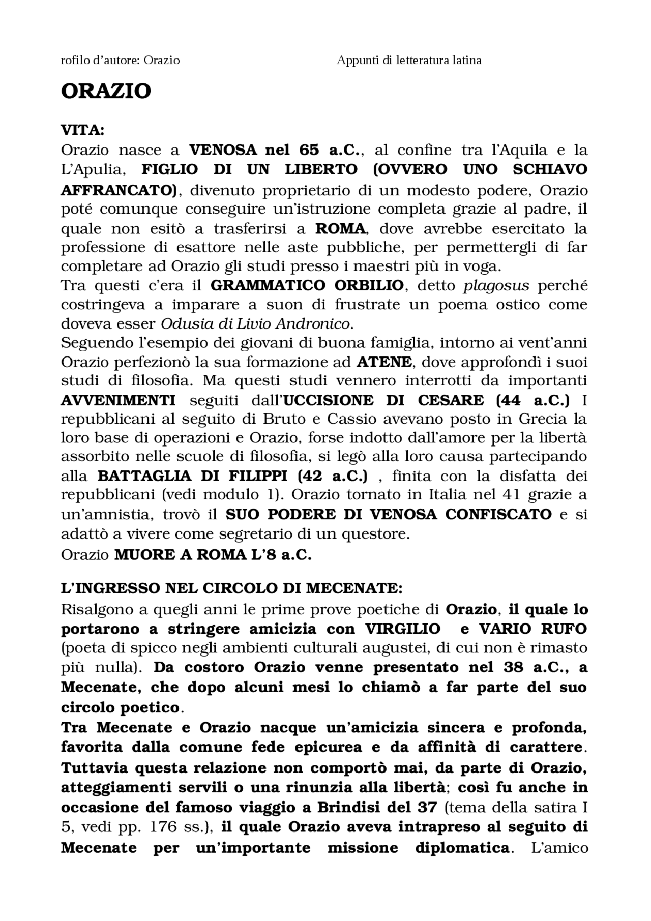 Orazio Appunti Di Lingua Latina Docsity