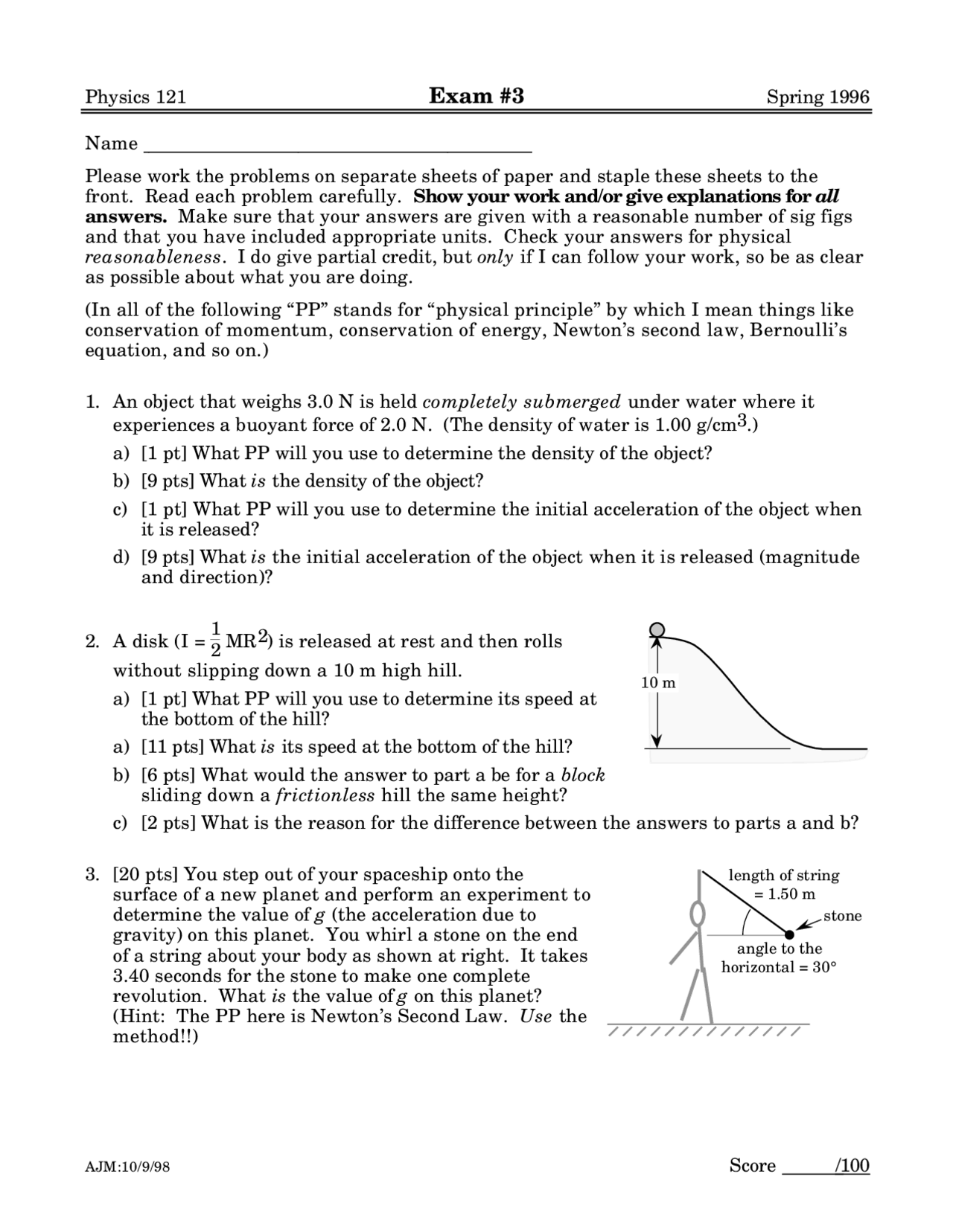 Buoyant Force - Physics - Past Paper - Docsity
