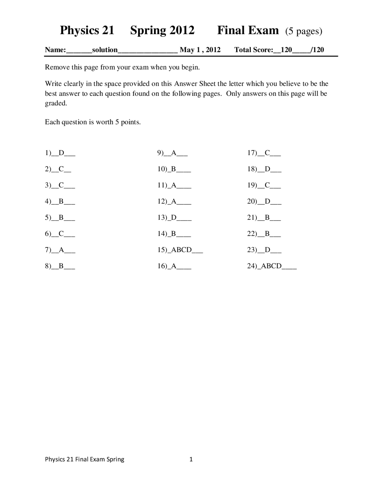 Positive Constants Physics Solved Past Paper Docsity