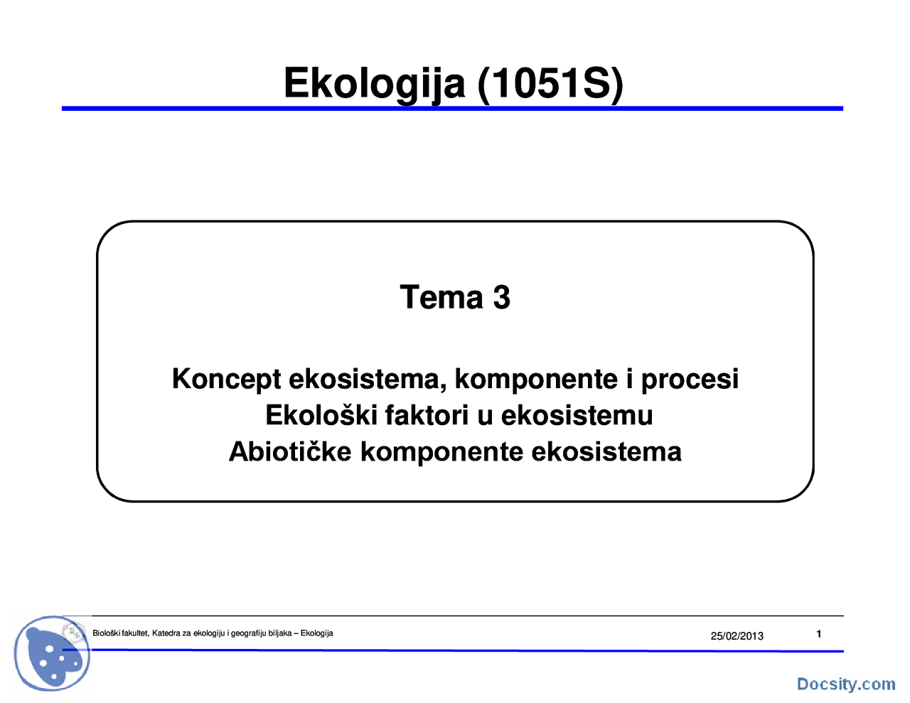 Principi Ekologije 4-Struktura ekosistema Part1-slajdovi | Slajdovi' predlog Ekologija - Docsity