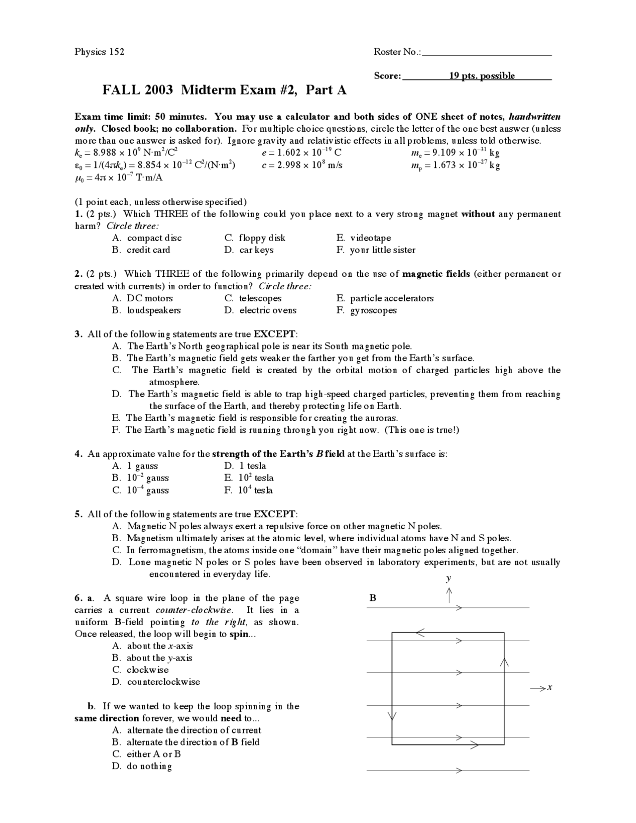 Use of Magnetic Fields - Physics - Past Paper | Examens Physique | Docsity
