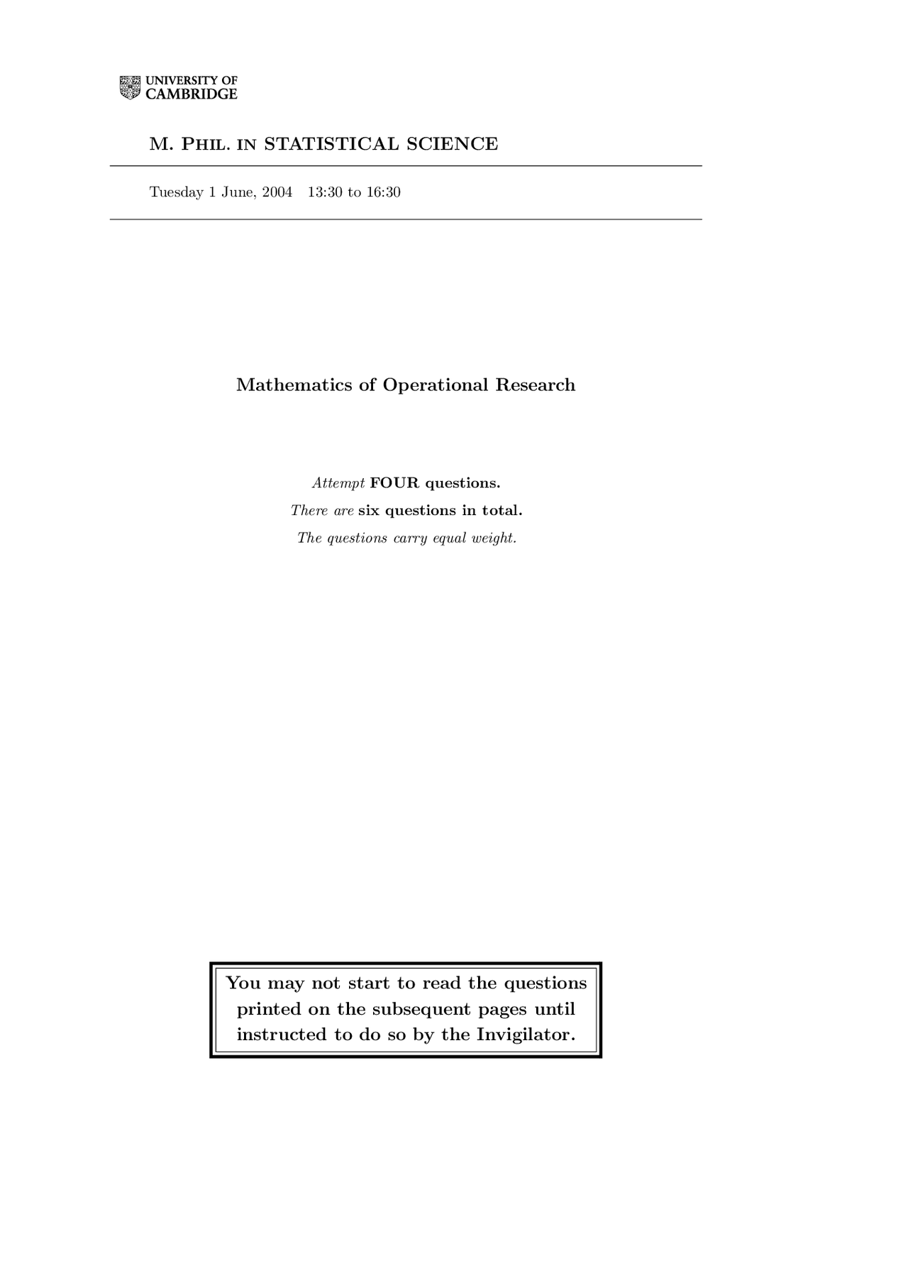 Mathematics of Operational Research Two - Statistical Science - Exam ...