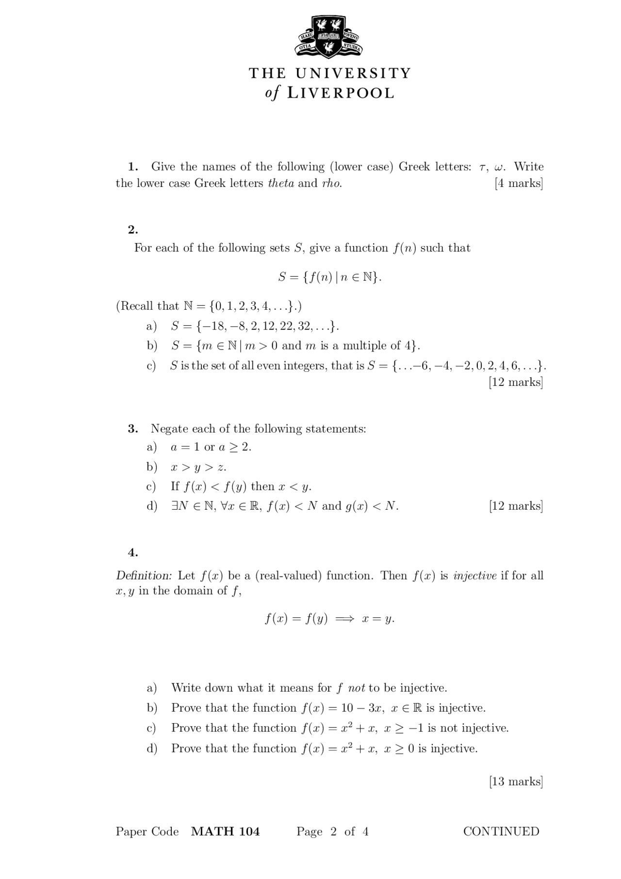 Multiple - Mathematics - Exam - Docsity