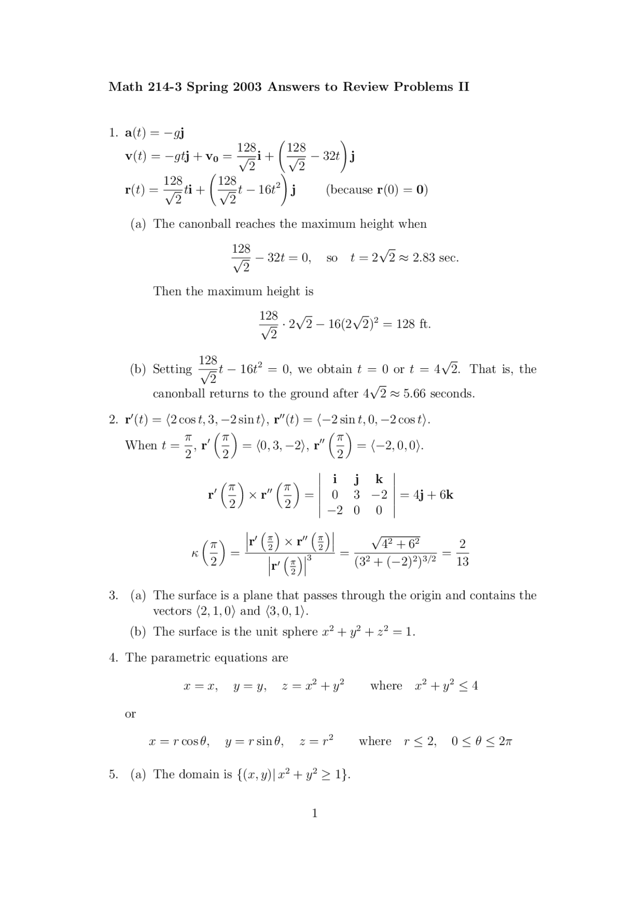 Parametric Surfaces Differential Calculus Of Multivariable Functions