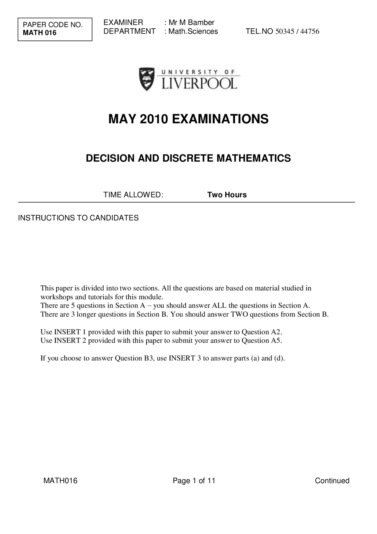 Tutorials Mathematics Exam Docsity