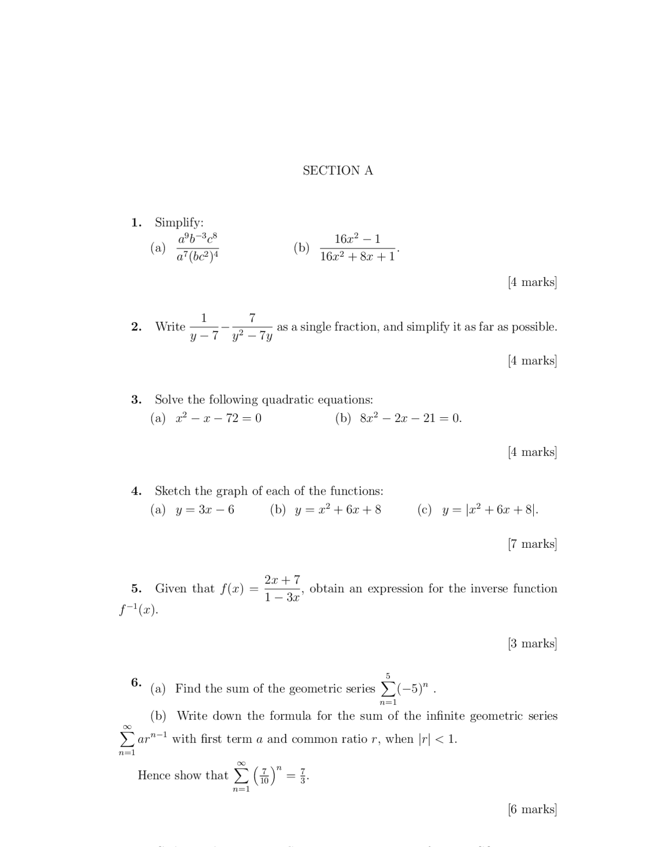 Single Fraction - Mathematics - Exam - Docsity