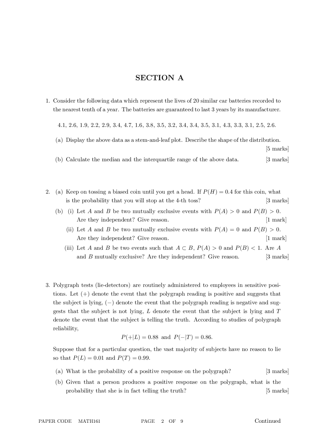 Median Mathematics Exam Docsity