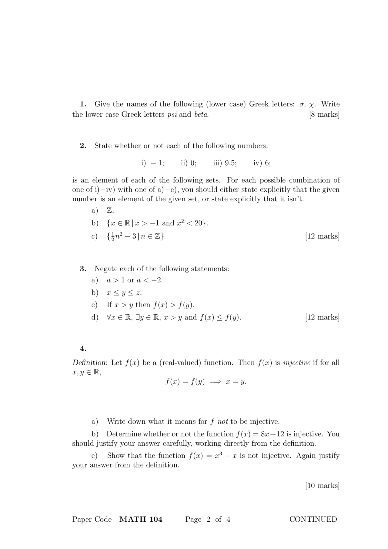 Math 104 Exercise Solutions: Greek Letters, Sets, Functions, Relations ...