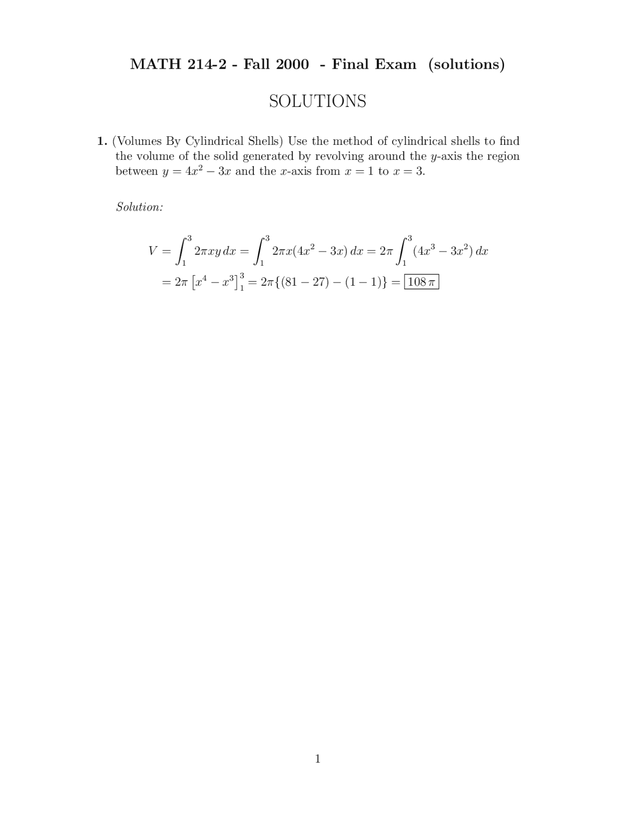 Cylindrical Shells Integral Calculus Of One Variable Functions Exam Docsity