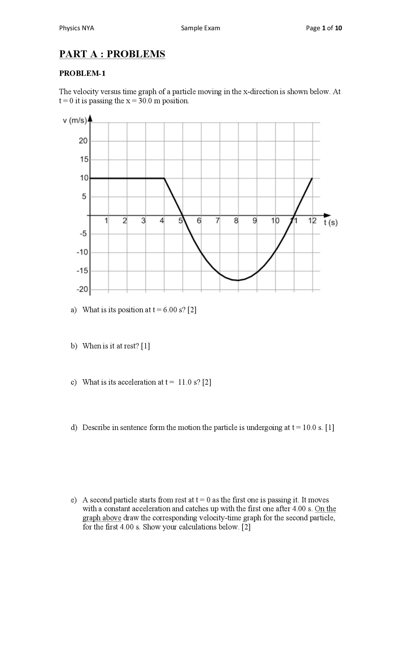 Velocity Versus Time Graph Physics Past Paper Exams Physics Docsity