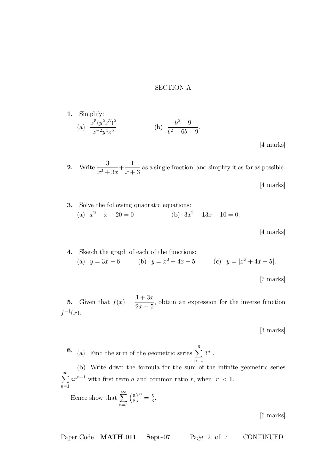 Quadratic Equations Mathematics Exam Docsity