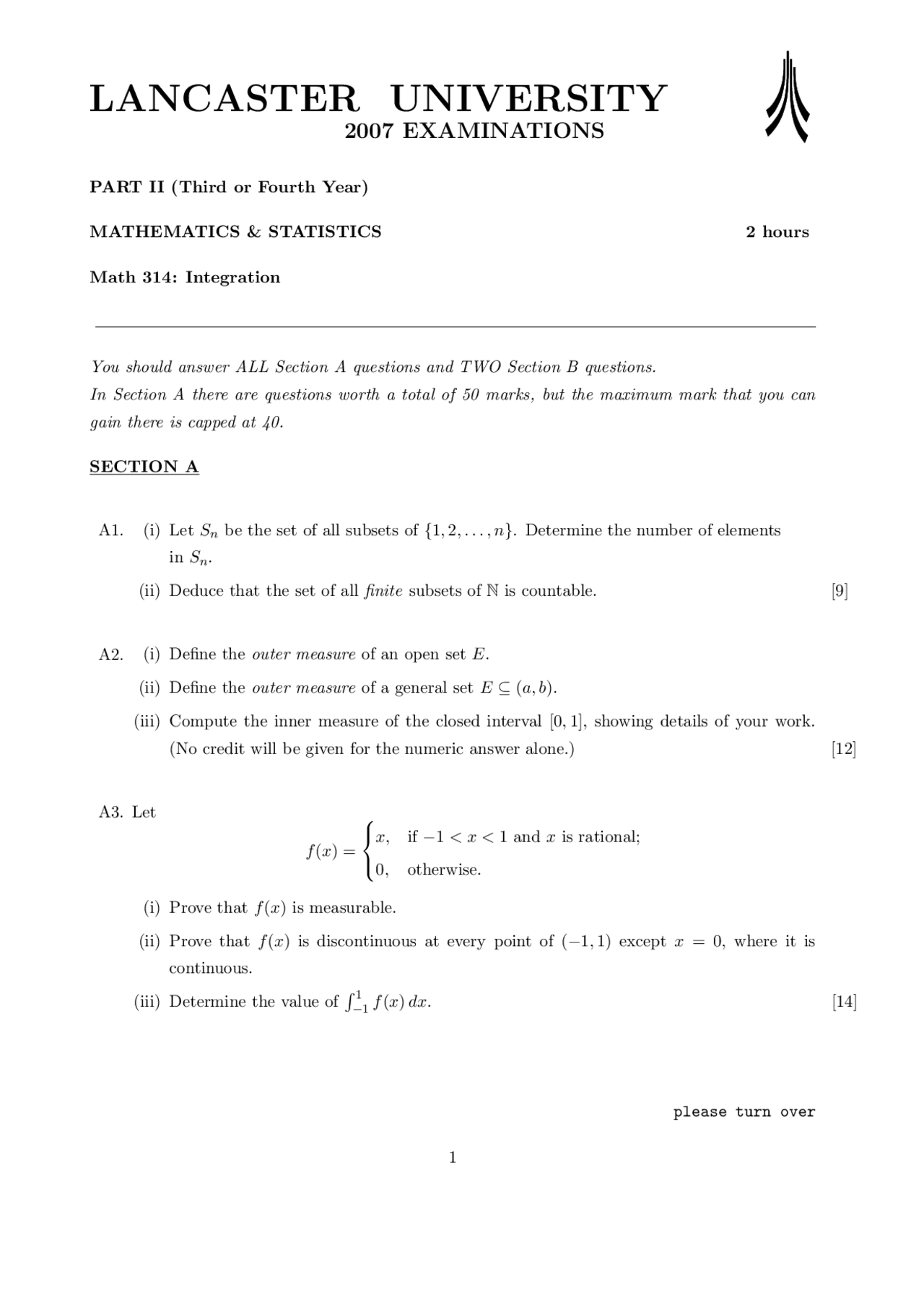 Subsets Integration Exam Docsity