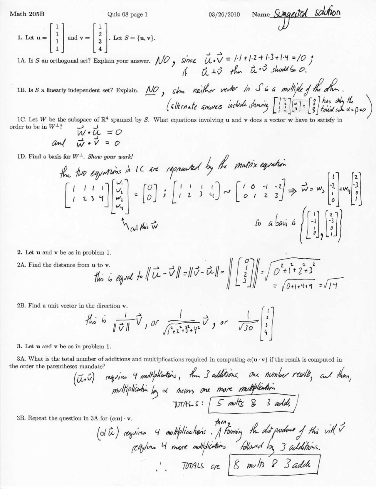 Linearly Independent Linear Algebra Quiz Solution Docsity