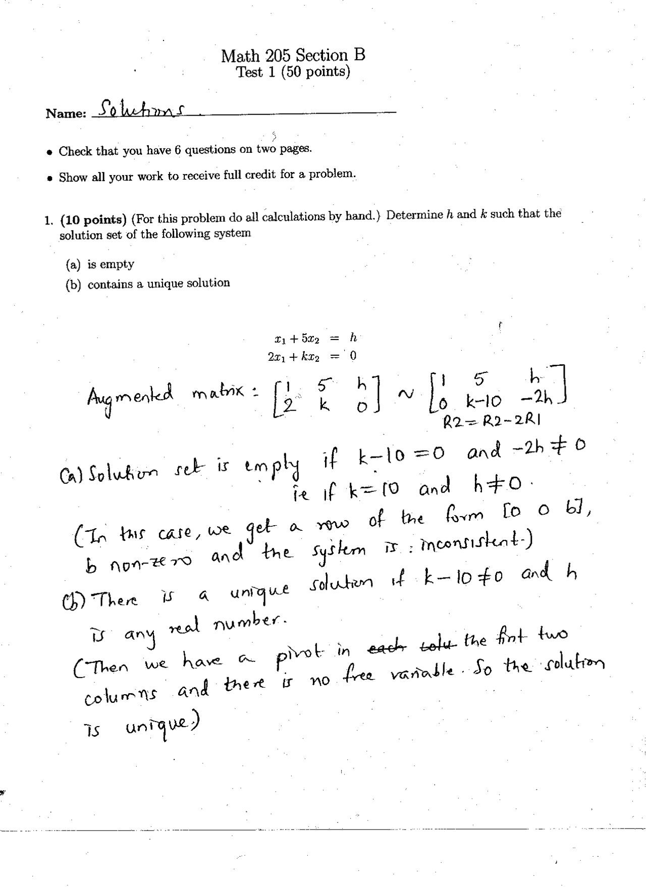 Empty Linear Algebra Solved Exam Docsity