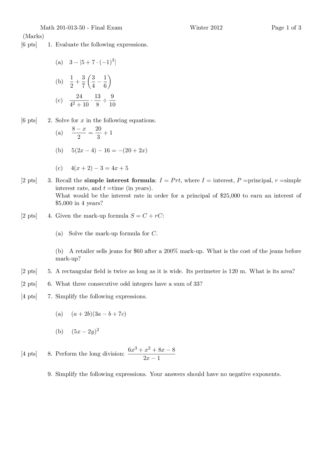 Simple Interest Formula - Algebra - Exam - Docsity