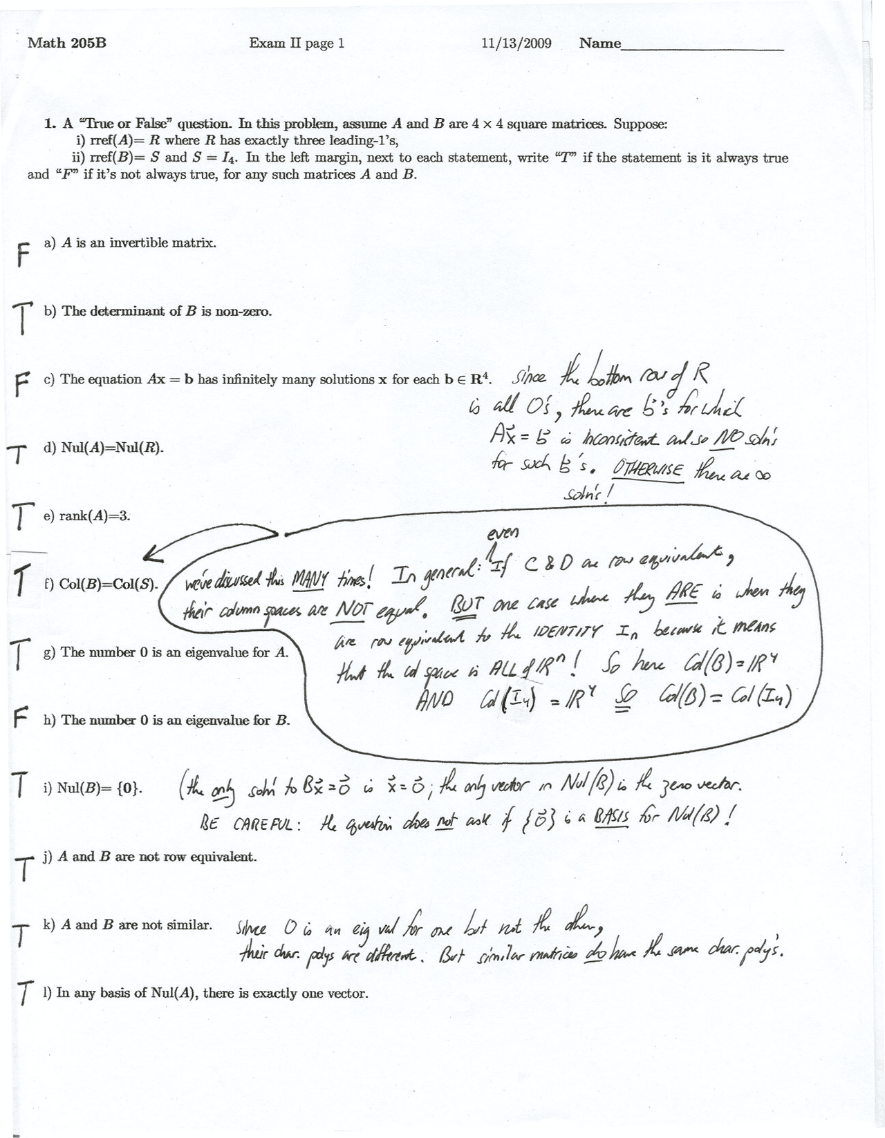 Infinitely Many Solutions Linear Algebra Solved Exam Docsity