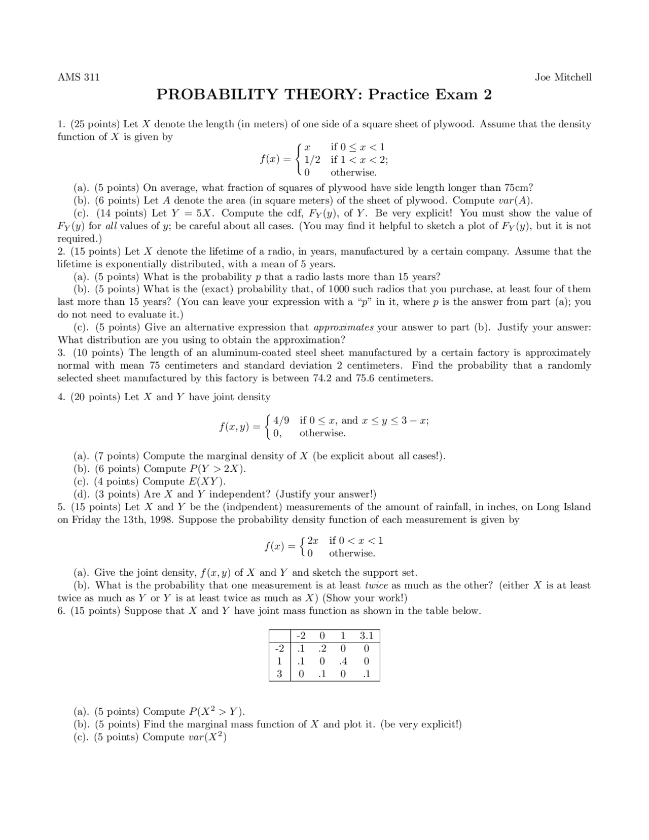 Fraction - Probability Theory - Exam - Docsity