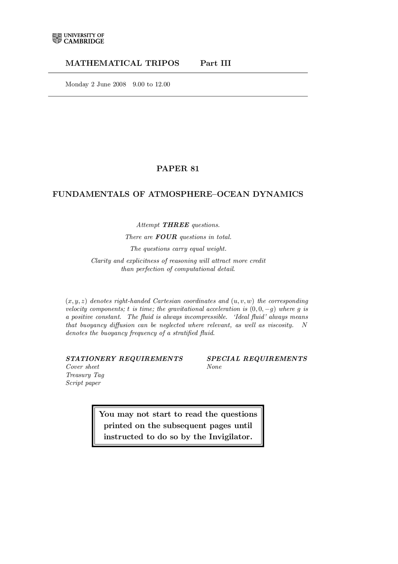 Fundamentals of Atmosphere-Ocean Dynamics - Mathematical Tripos - Old ...