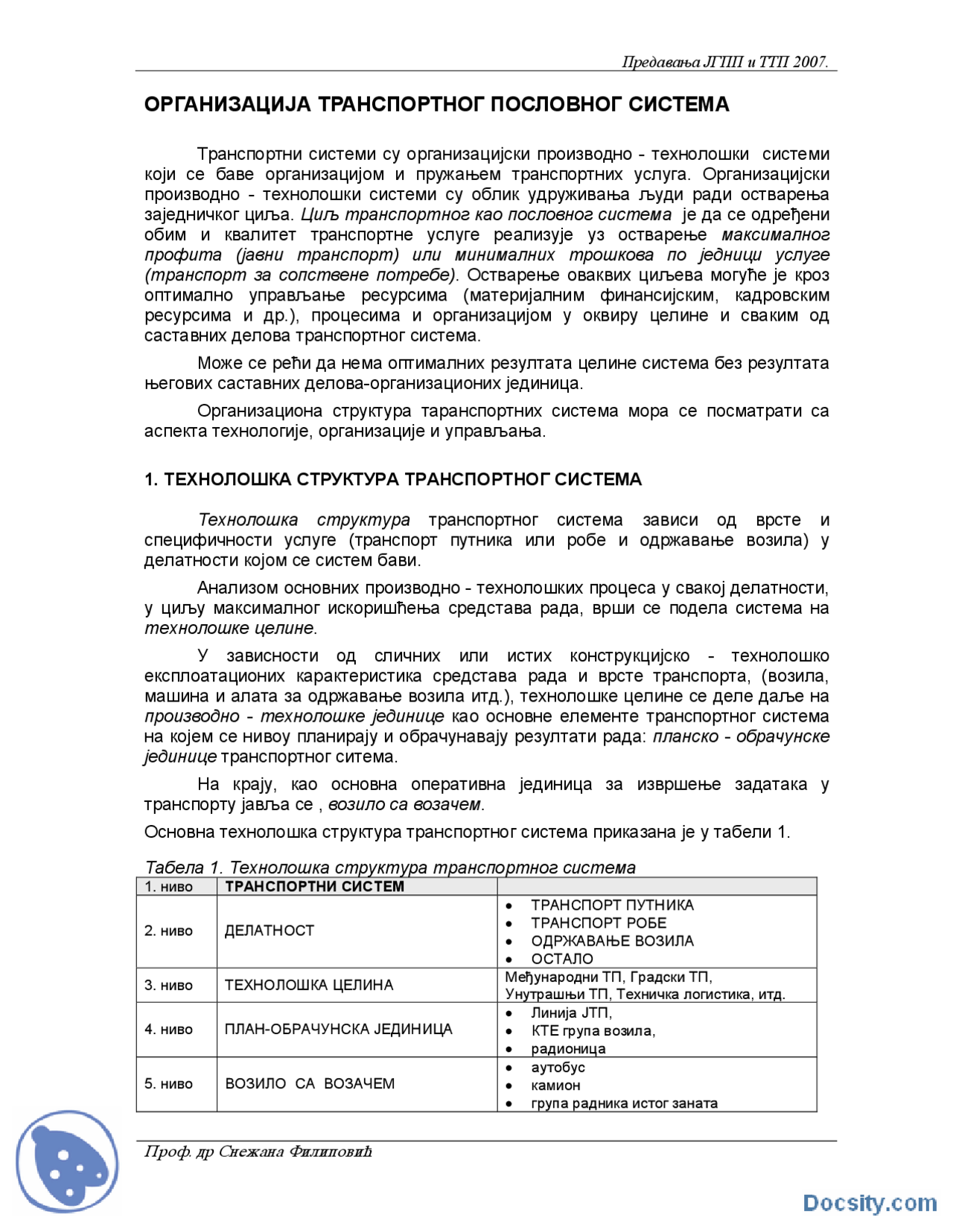 Organizacija transportnog sistema - Predavanja - Saobracajni fakultet ...