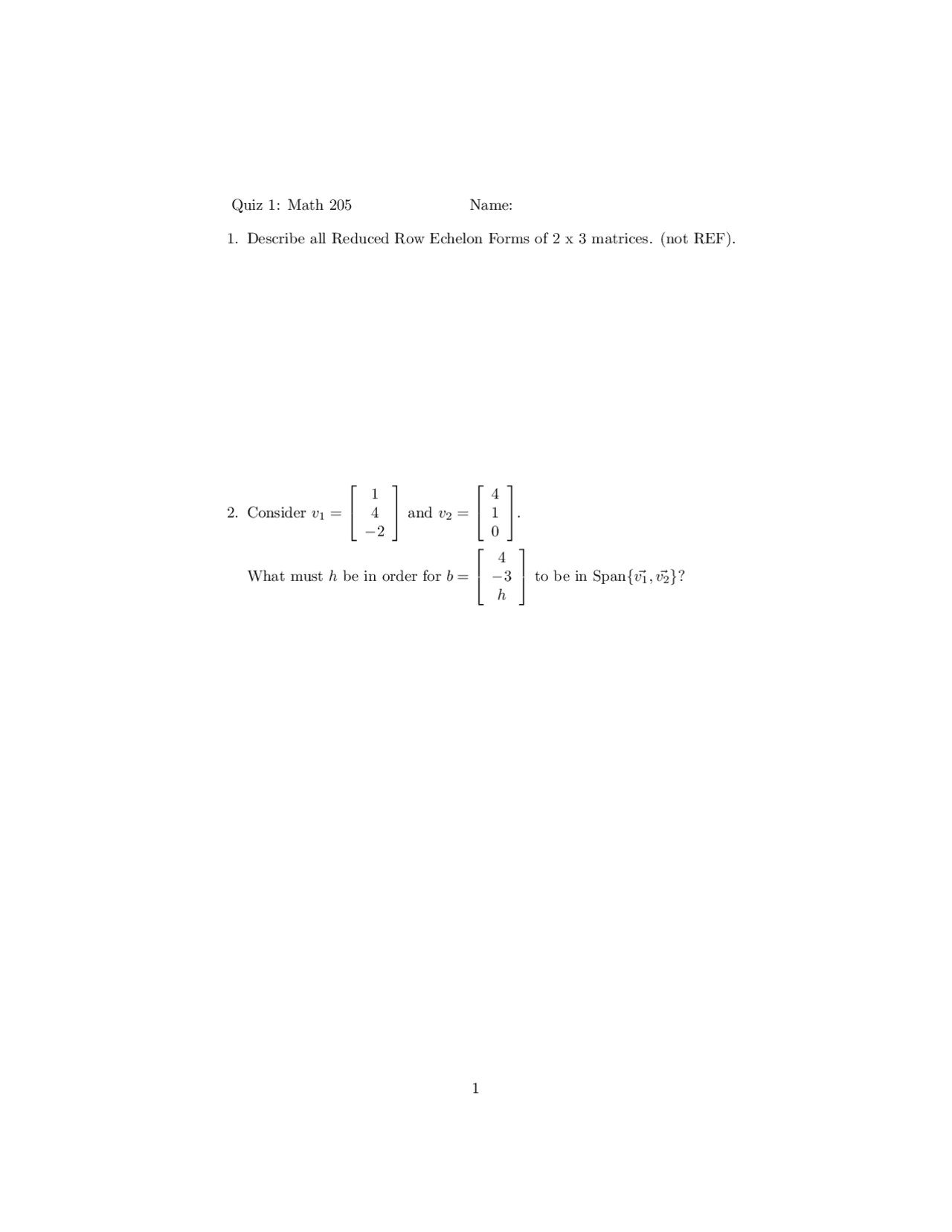 Echelon Forms - Linear Algebra - Quiz - Docsity