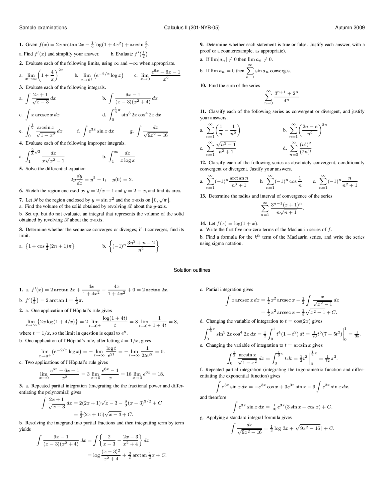 Radius - Calculus Science - Exam - Docsity