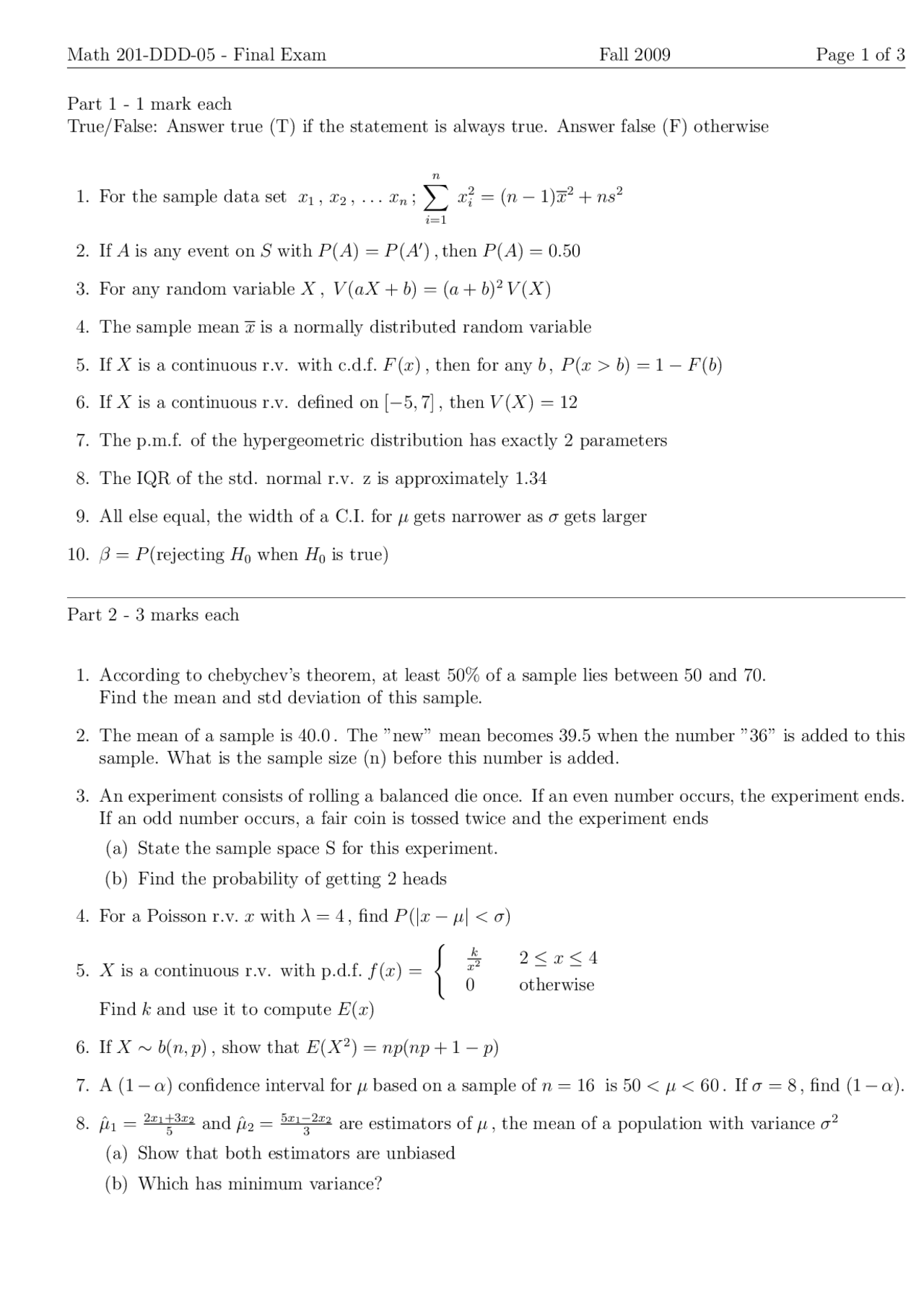 Distributed Statistical Methods Exam Docsity