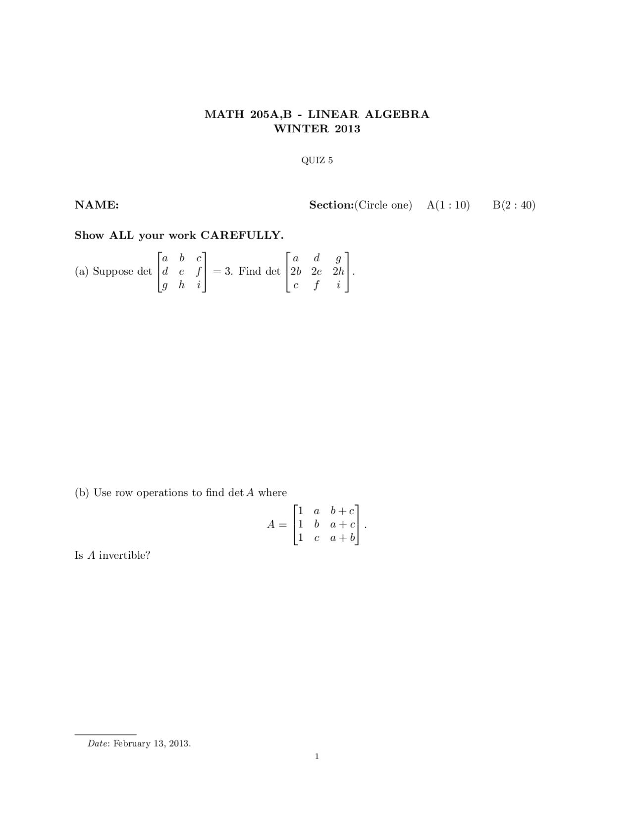 Section Linear Algebra Quiz Docsity