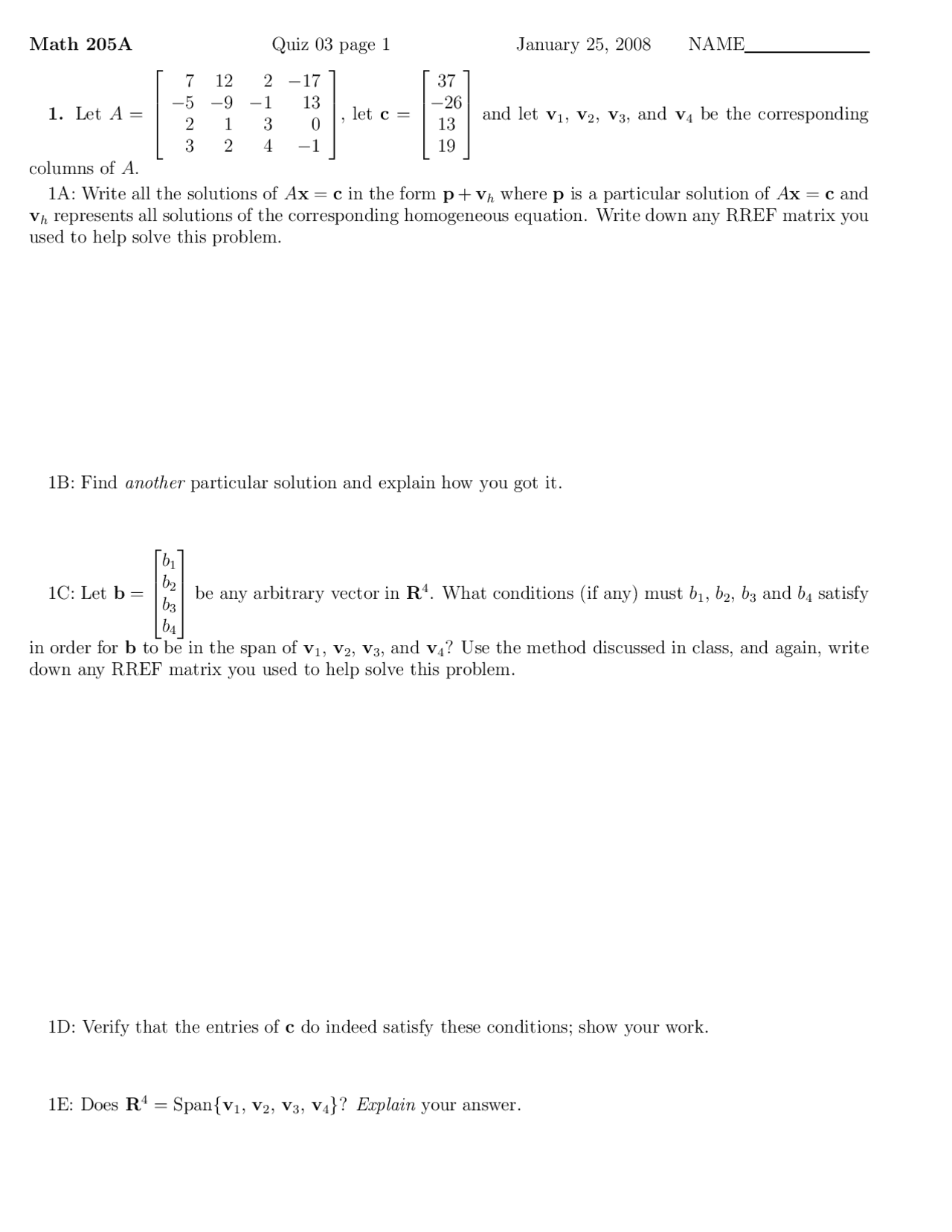 Corresponding Homogeneous Linear Algebra Quiz Docsity