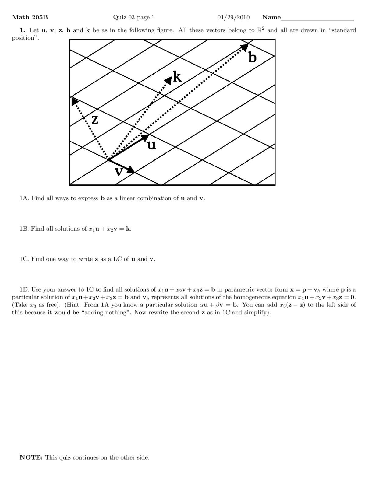 Vectors - Linear Algebra - Quiz - Docsity