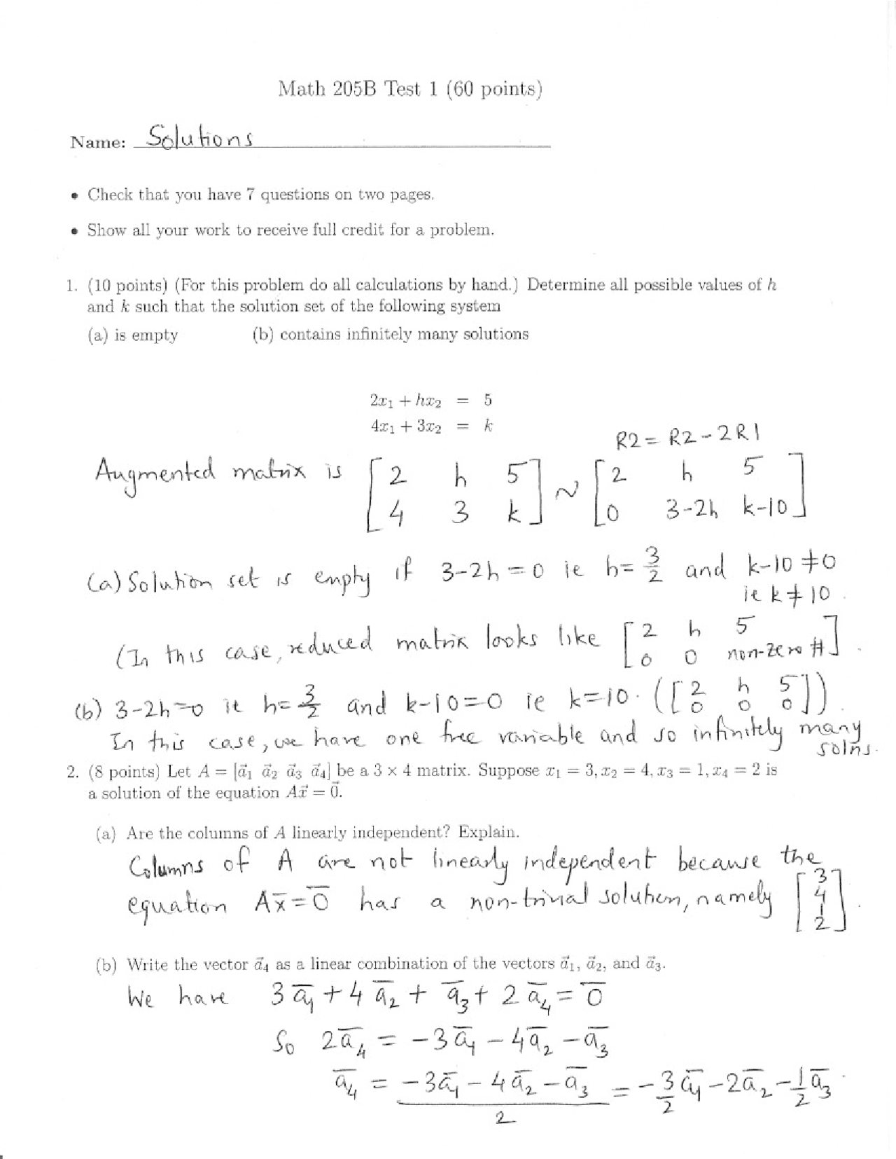 Solution Set - Linear Algebra - Solved Exam | Exams Linear Algebra ...