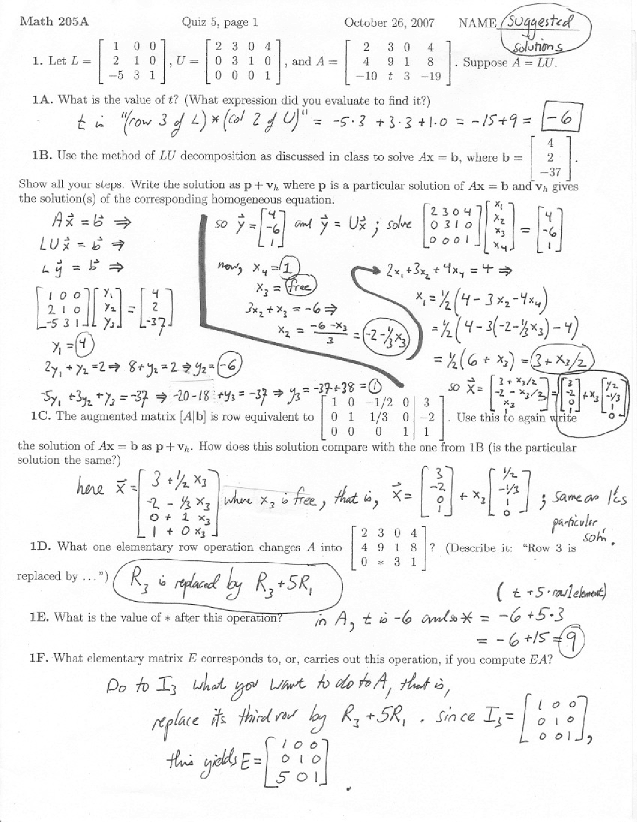 Decomposition Linear Algebra Quiz Solution Docsity