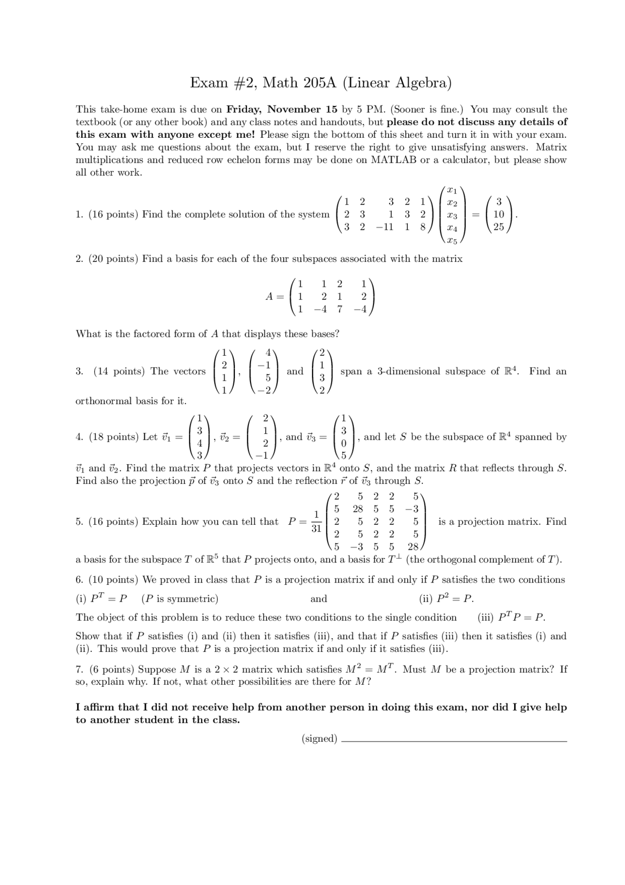 Displays - Linear Algebra - Exam - Docsity