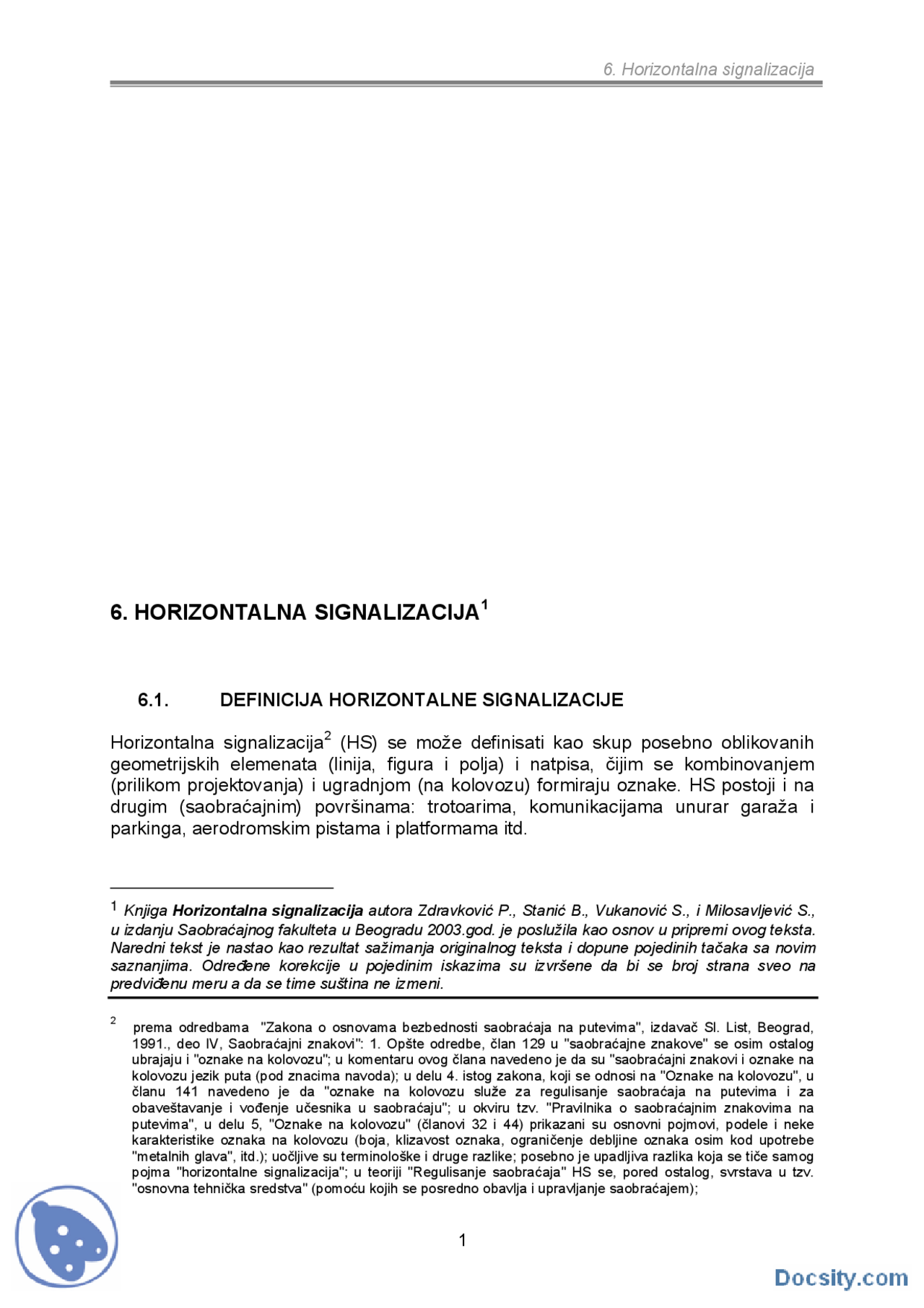 Horizontalna Signalizacija Skripte Saobracajni Fakultet Rezime