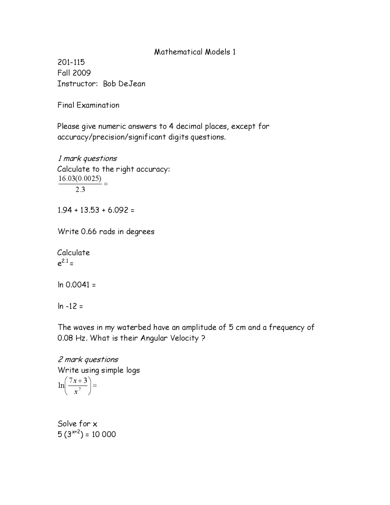 Right Accuracy - Mathematical Model - Exam - Docsity