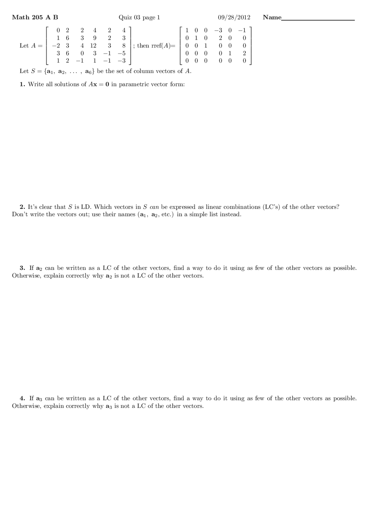 Expressed Linear Algebra Quiz Docsity