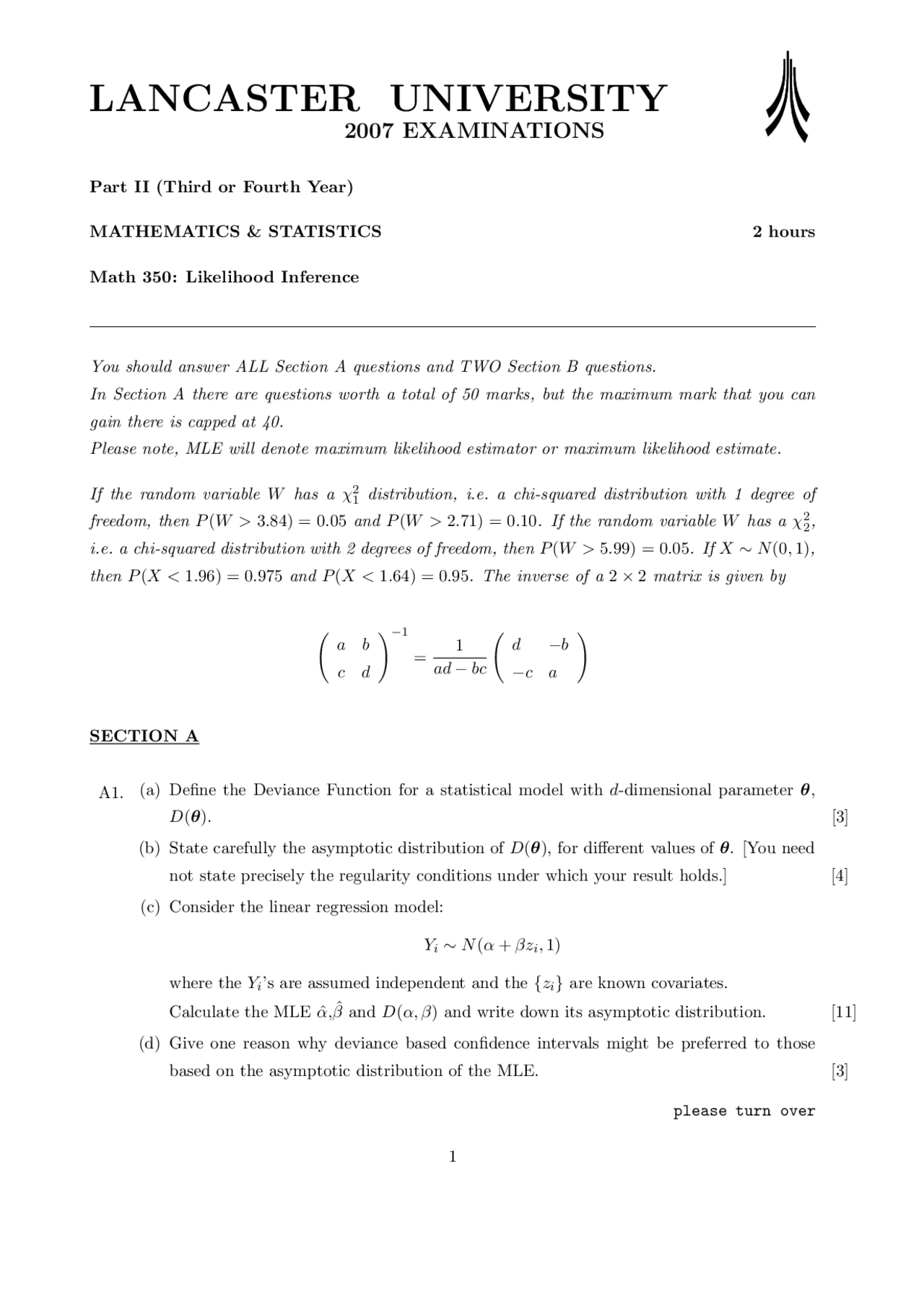Distribution Likelihood Inference Exam Docsity